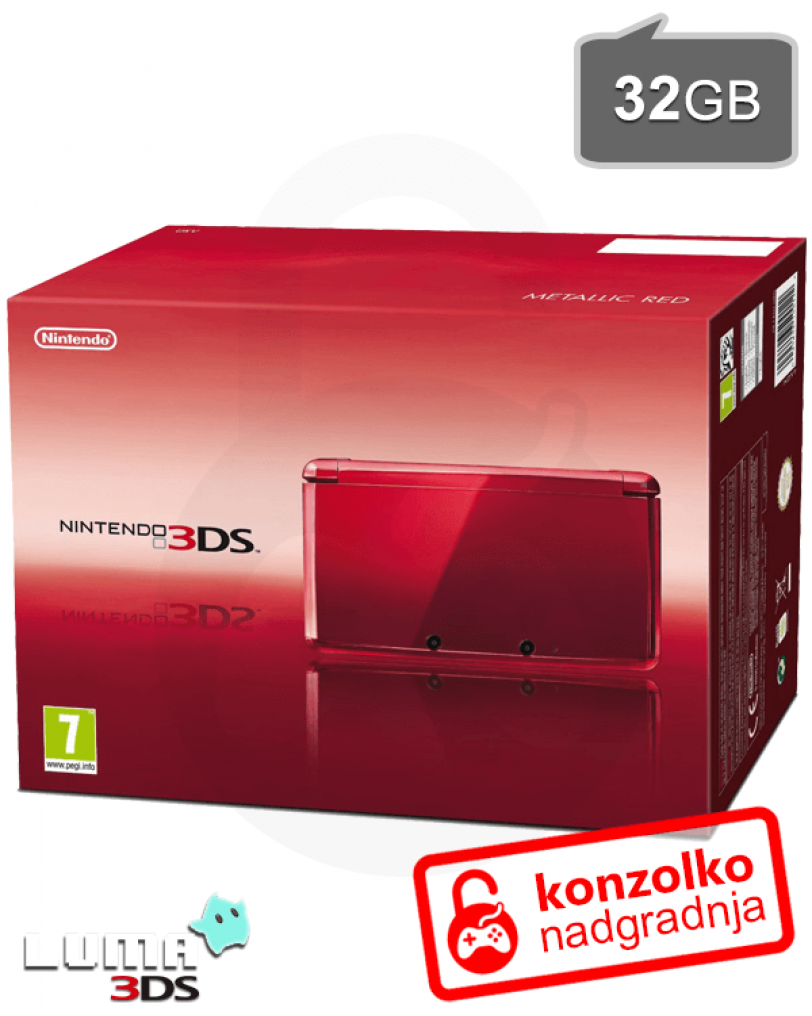 Rabljeno - Nintendo 3DS 64GB rdeč + Boot9strap + Luma3DS + GodMode9 ...